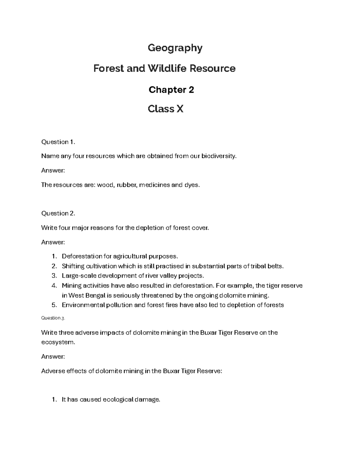 Geography: Forest and Wildlife Resources - Class X Notes - Studocu