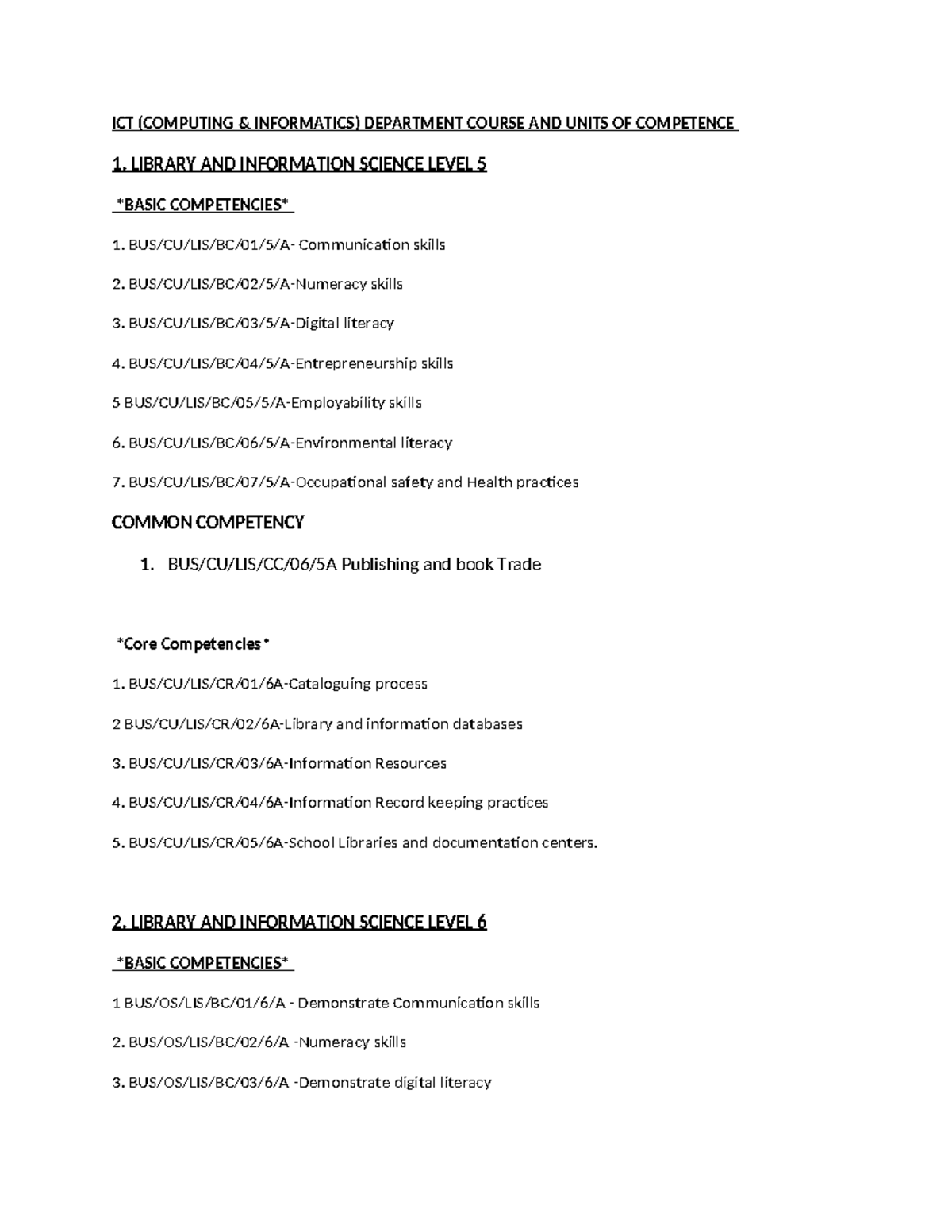 ICT (COMPUTING INFORMATICS) Library & Info Science Course Units CBET ...