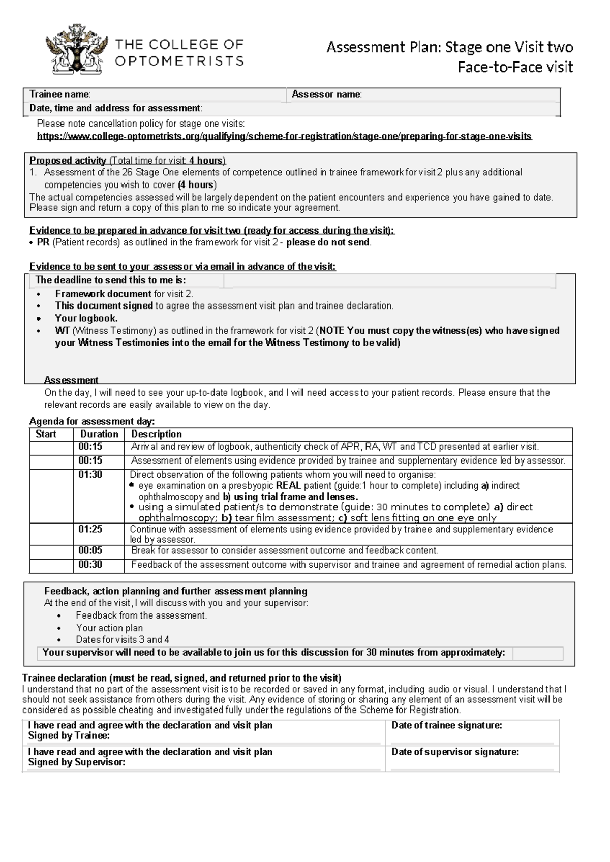 Assessment Visit Plan: Stage One Visit Two (1 July 2025) - Studocu
