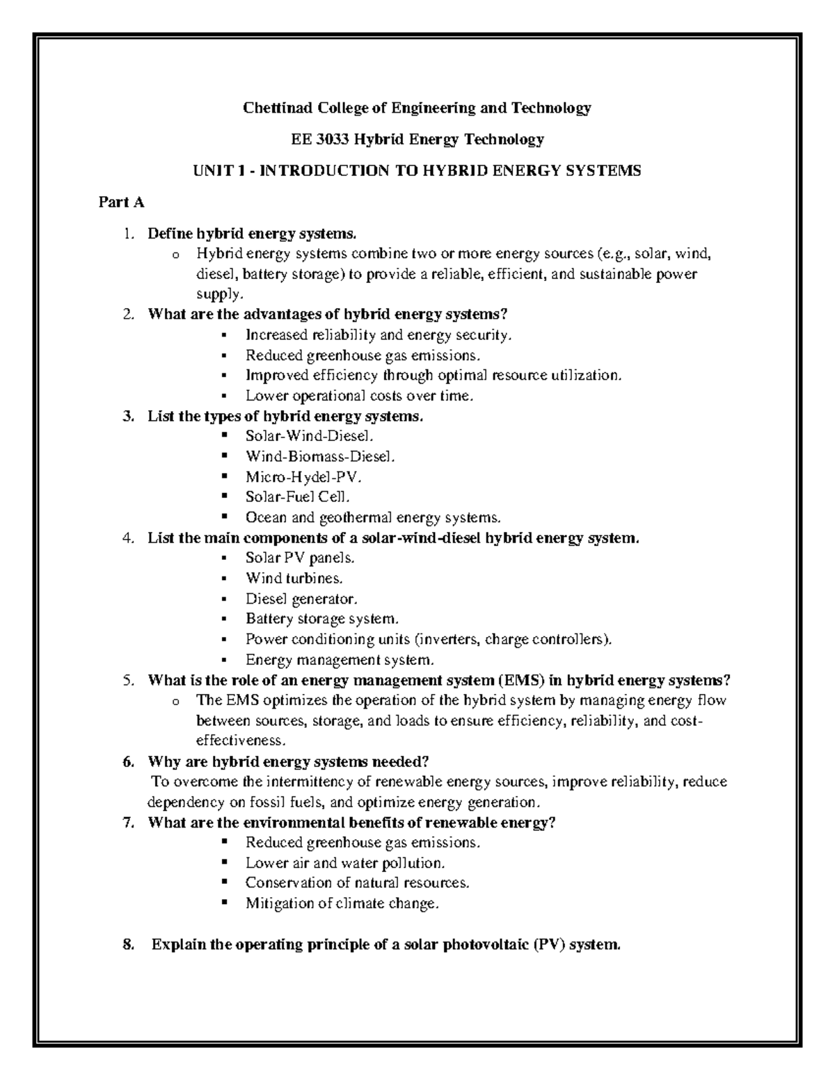 EE 3033 Hybrid Energy Technology: Unit 1 Overview and Key Concepts ...