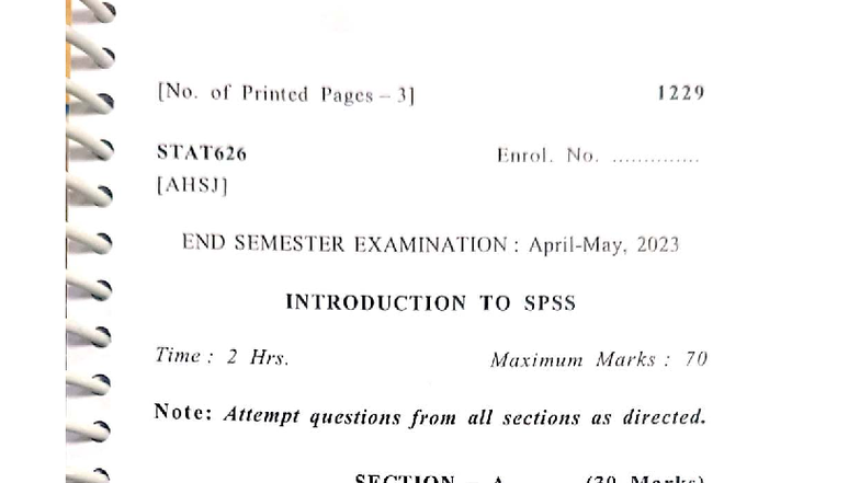 STAT626 End Sem Exam: Introduction to SPSS Notes - Studocu