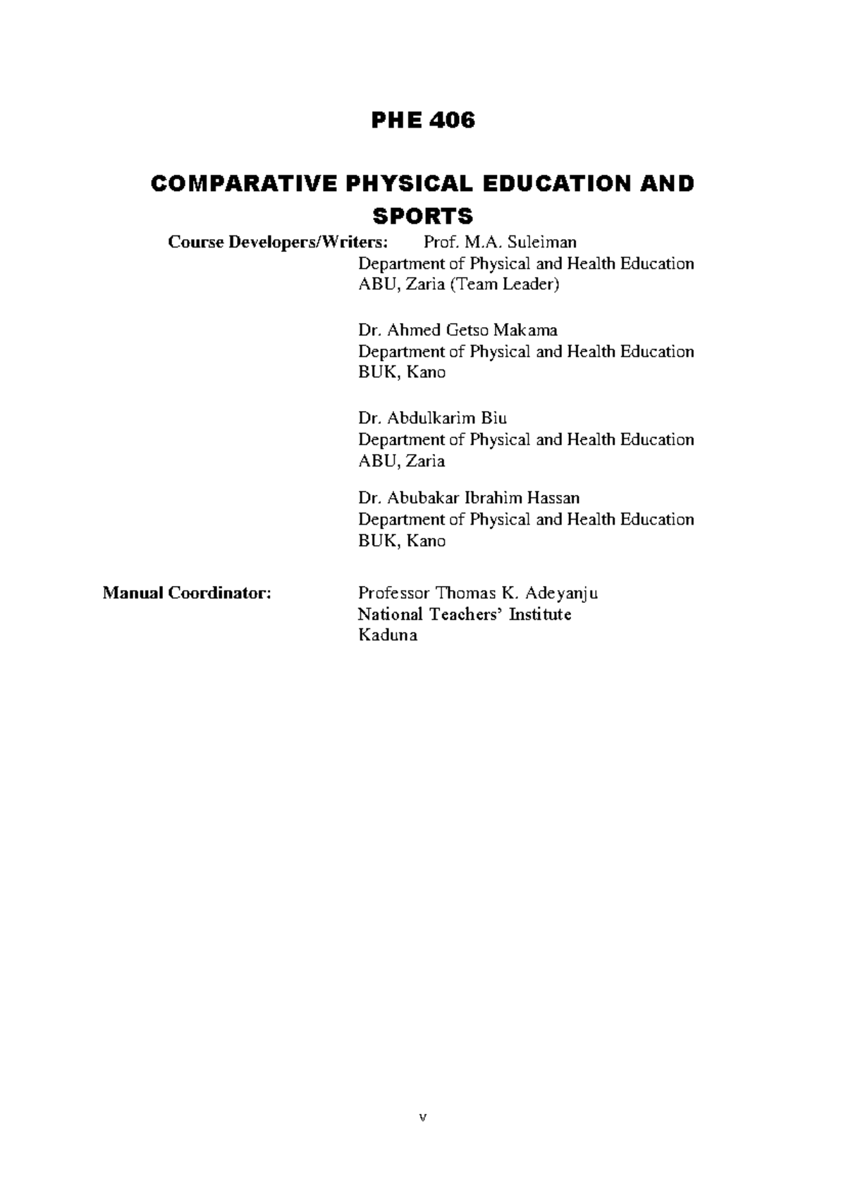 PHE 406 Comparative Physical Education: Understanding Global Practices ...