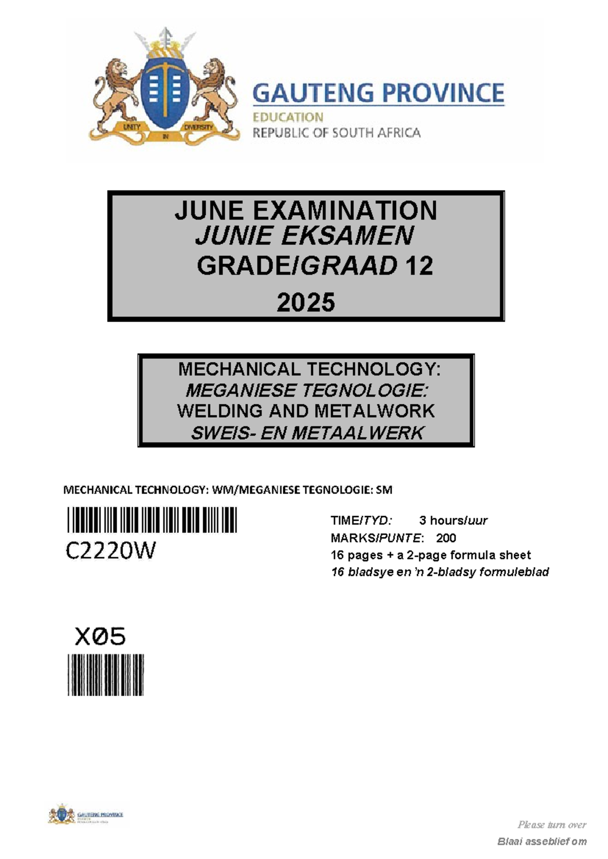 GR12 0625 Mechanical Technology: Welding & Metalwork June Exam 2025 - Studocu