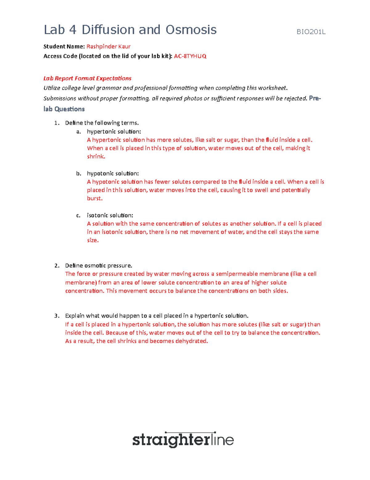 Bio201l Lab 4 Diffusion And Osmosis Comprehensive Notes Studocu