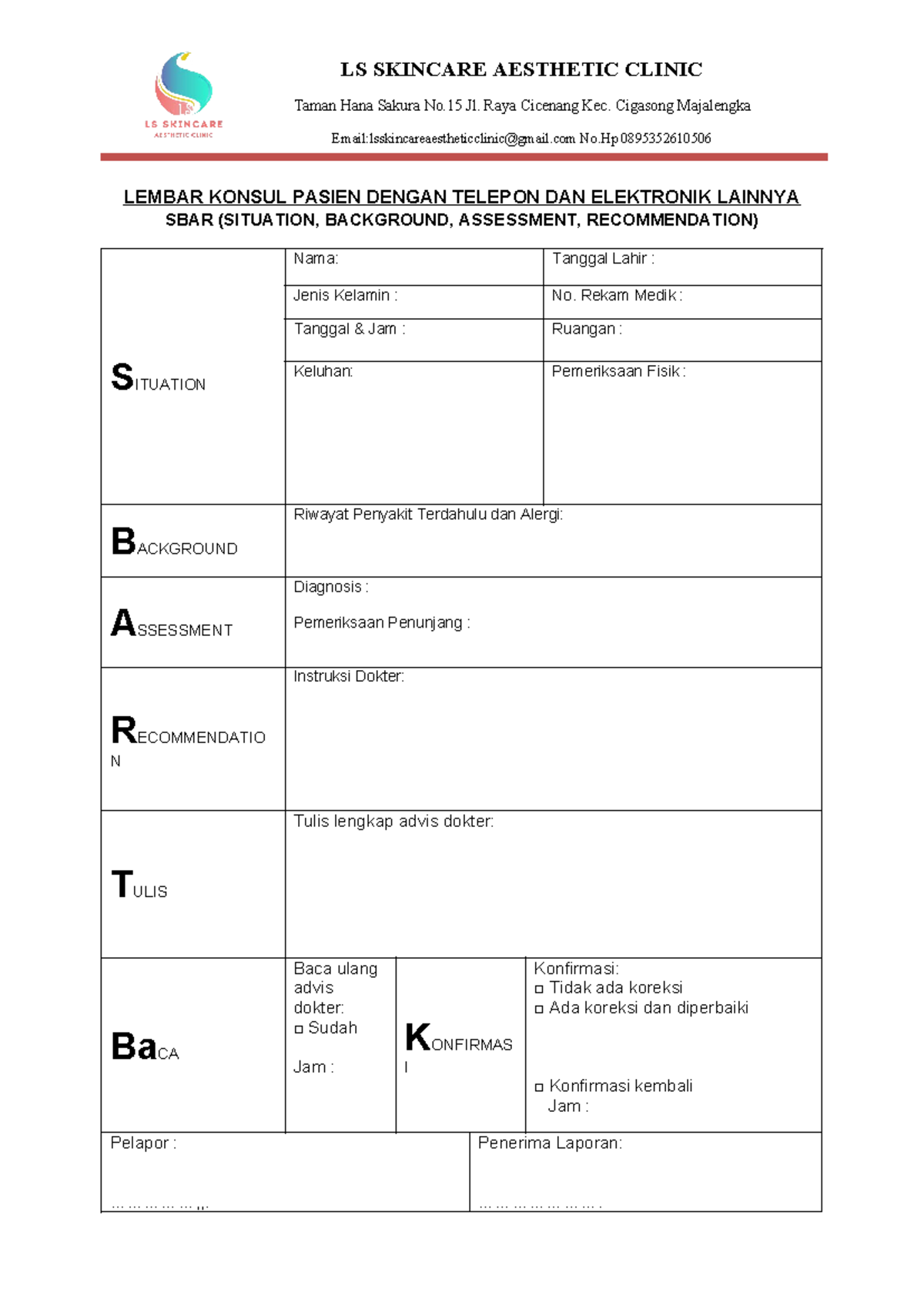 SBAR TBa K Form - formulir komunikasi efektif teknik SBAR - LS SKINCARE ...