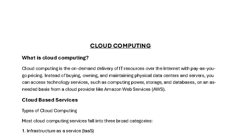CLOUD COMPUTING: Understanding IaaS, PaaS, SaaS, and More - Studocu