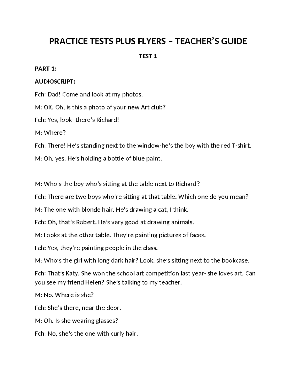 Practice Tests PLUS Flyers: Audioscripts for Test 1 & 2 - Studocu