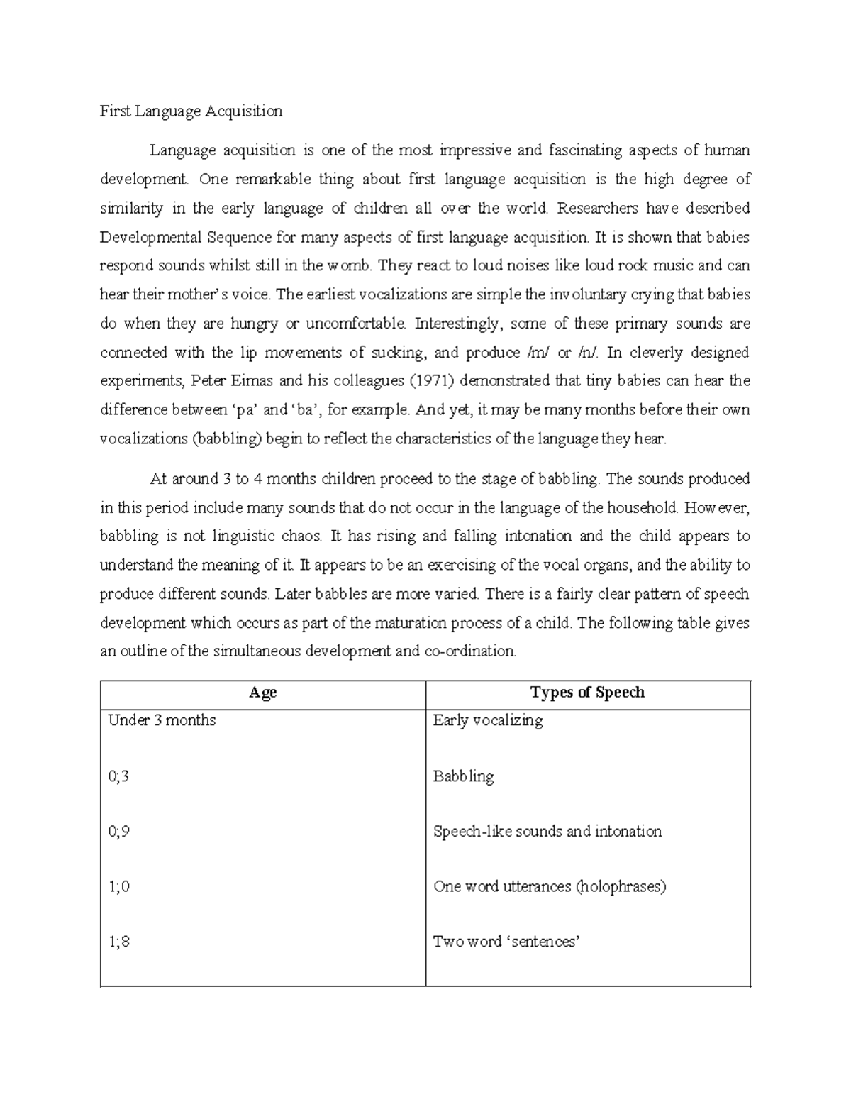 First Language Acquisition: Stages and Developmental Insights - Studocu