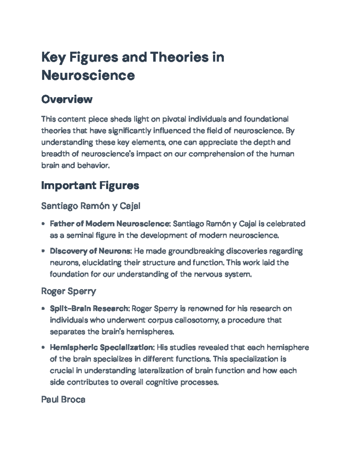 Key Contributors and Theories in Neuroscience: A Comprehensive Overview ...