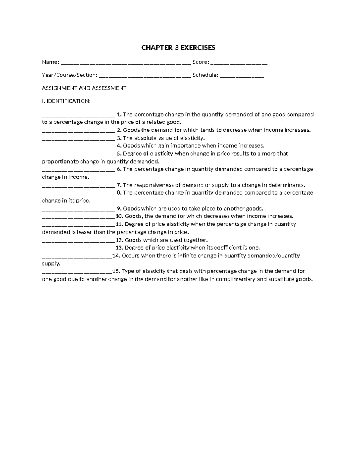 CHAPTER 3 EXERCISES - ASSIGNMENT AND ASSESSMENT - Studocu