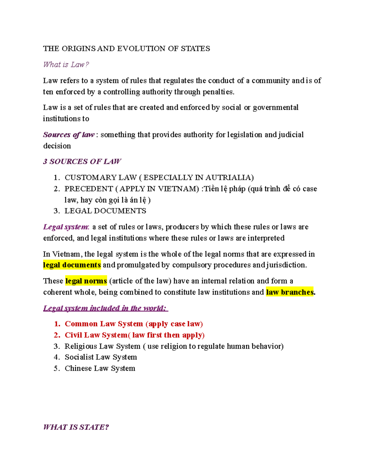 Lecture 1: The Origins and Evolution of States and Law - Studocu
