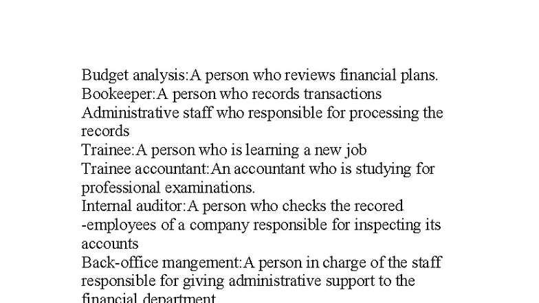 Budget Analysis: Roles and Responsibilities in Accounting - Studocu