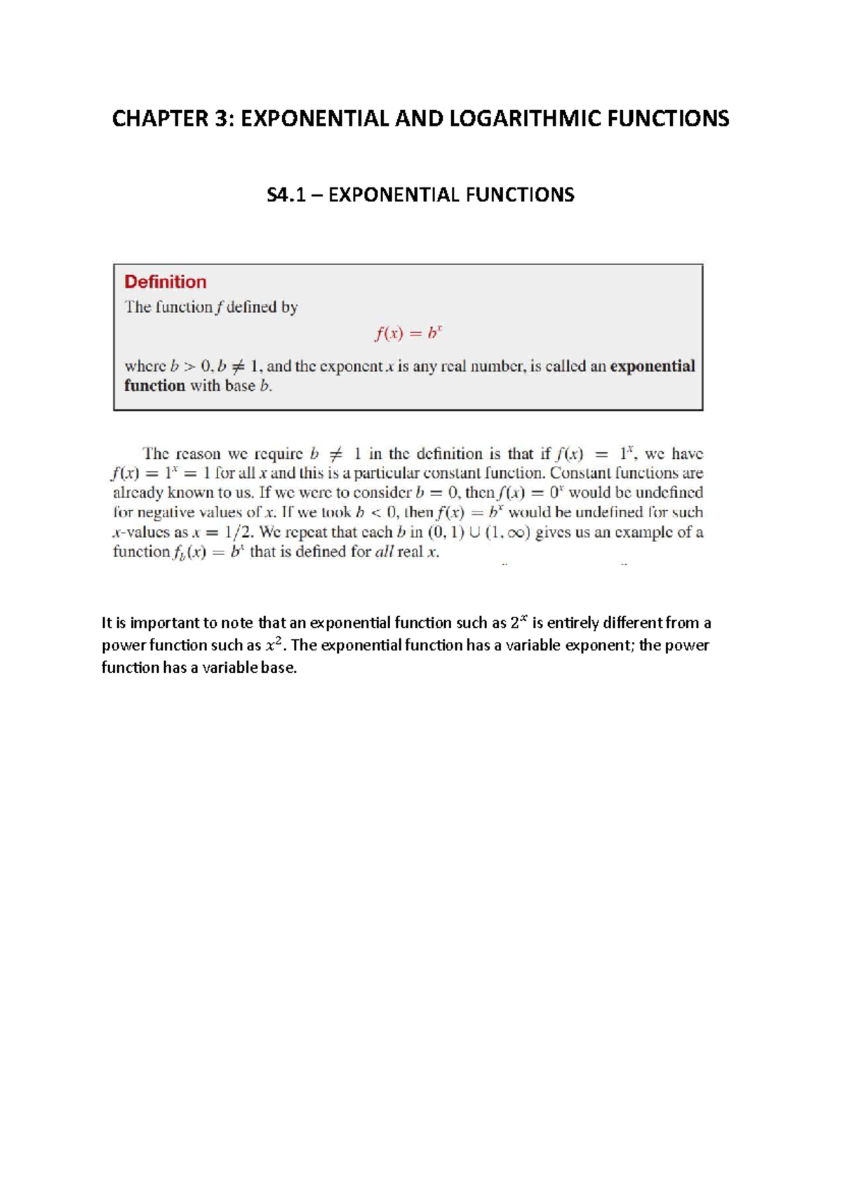 Chapter 3: Exponential & Logarithmic Functions S4.1 & S4.2 Notes - Studocu