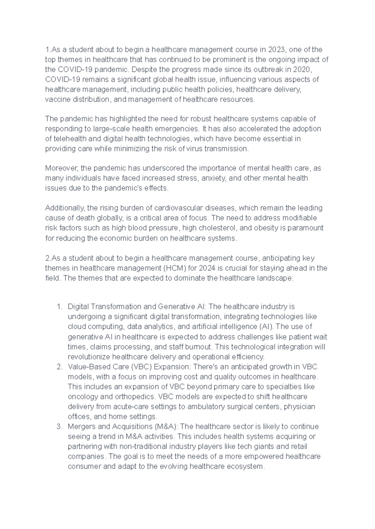 Lecture 1 - HCMG: Key Themes in Healthcare Management 2023-2024 - Studocu