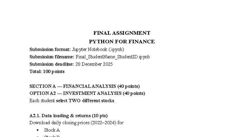 FINAL ASSIGNMENT: PYTHON FOR FINANCE (FIN 101) - Studocu