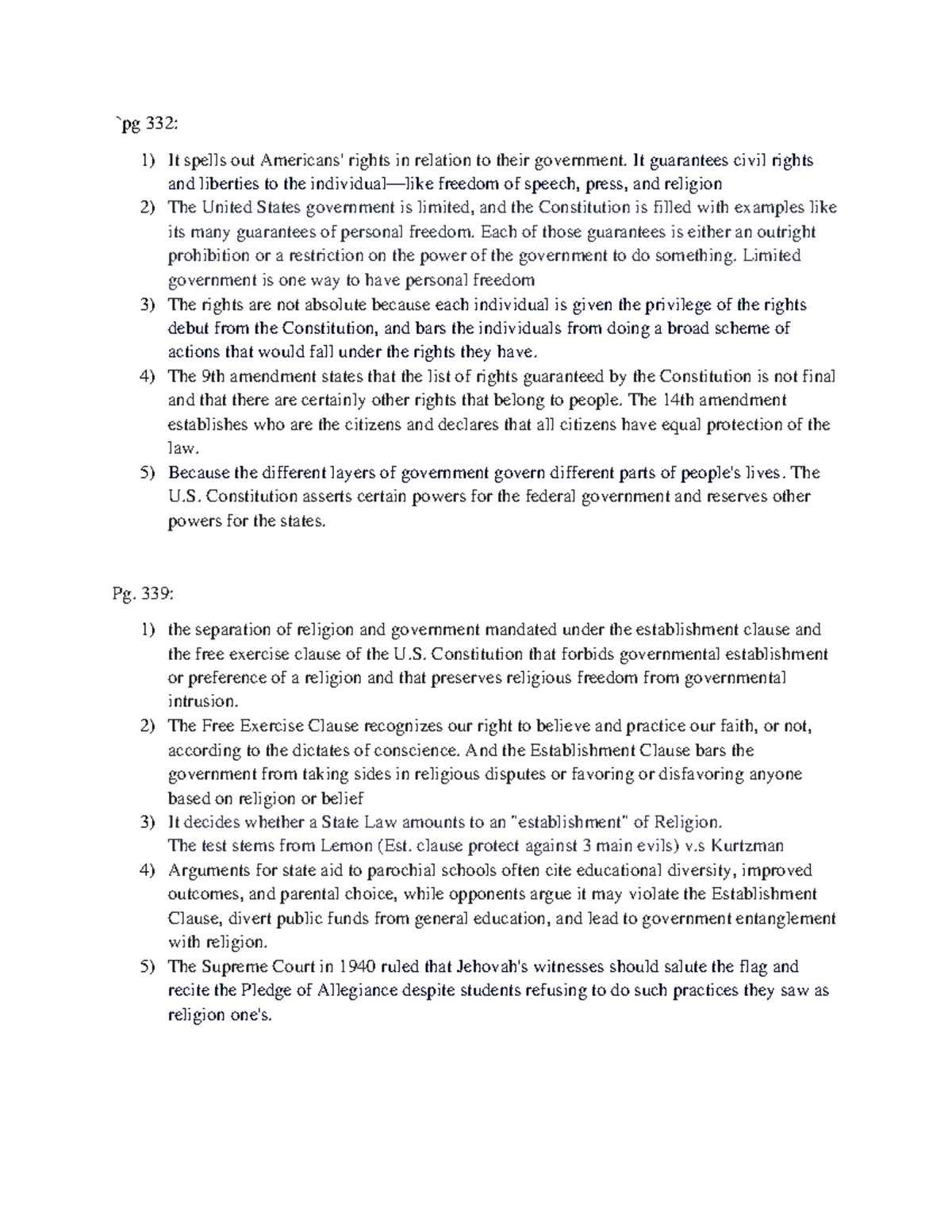 unit3 ch8 assessment - `pg 332: 1) It spells out Americans' rights in ...