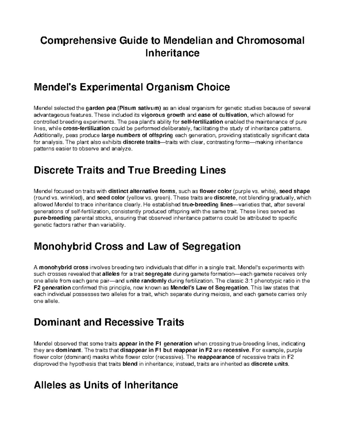 Mendelian Genetics and Chromosome Behavior Analysis (BIO101) - Studocu