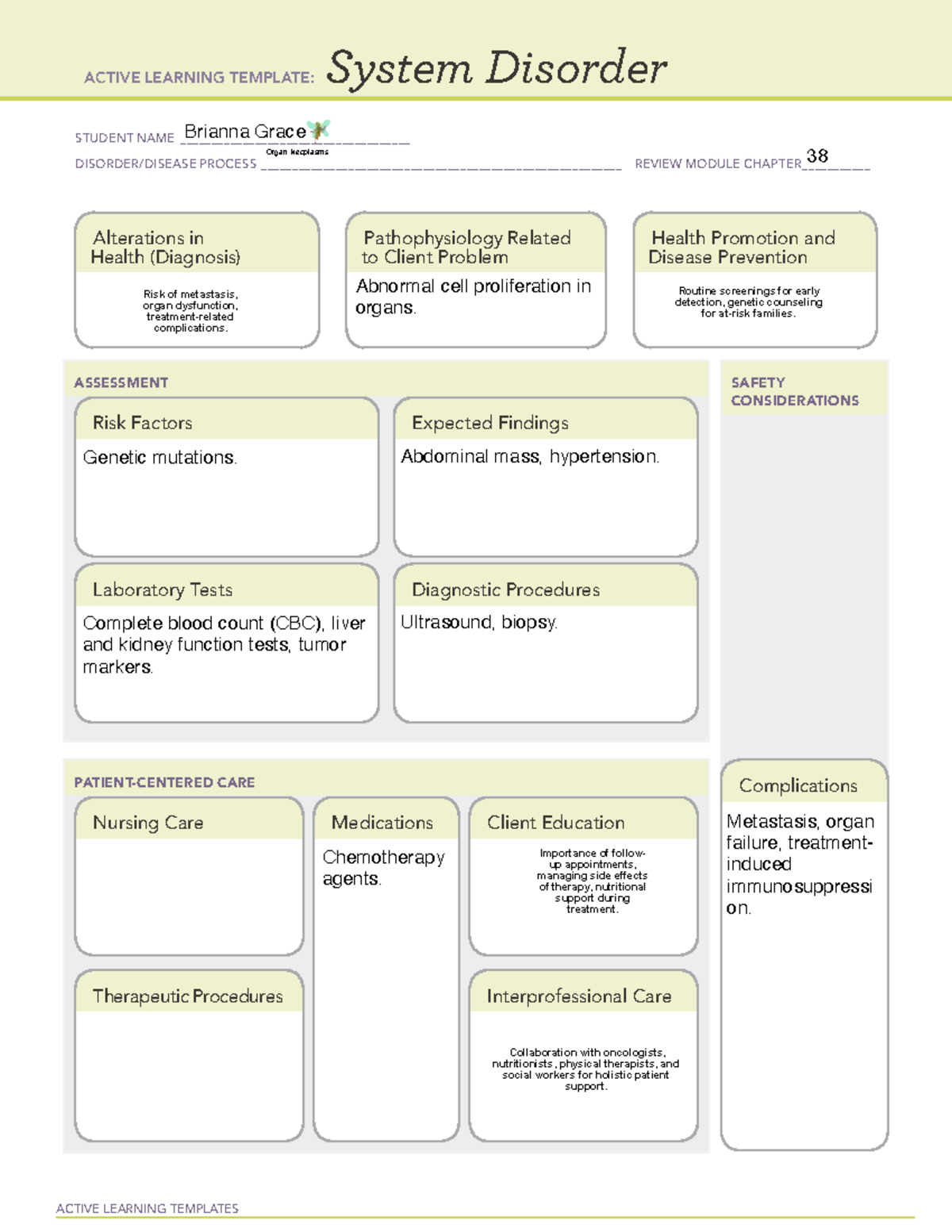 Organ Neoplasms - ACTIVE LEARNING TEMPLATES System Disorder STUDENT ...