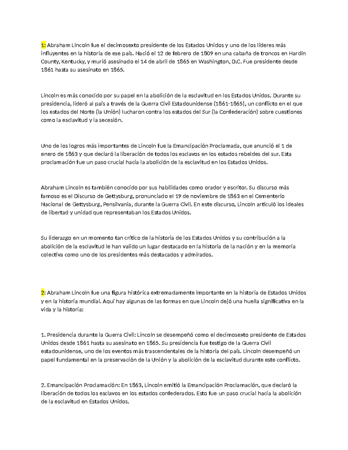 Abraham Lincoln: Impacto en la Historia Estadounidense - MMM - Studocu