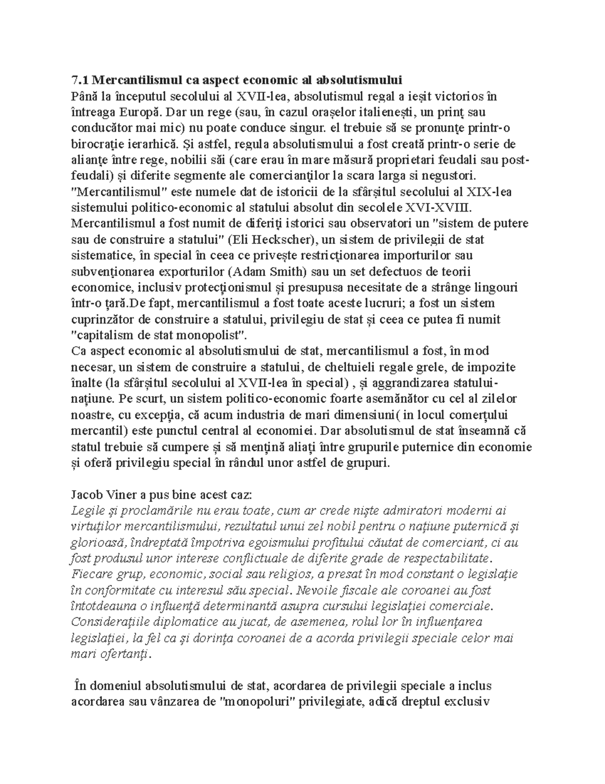 notes,projects and essays - 7 Mercantilismul ca aspect economic al ...