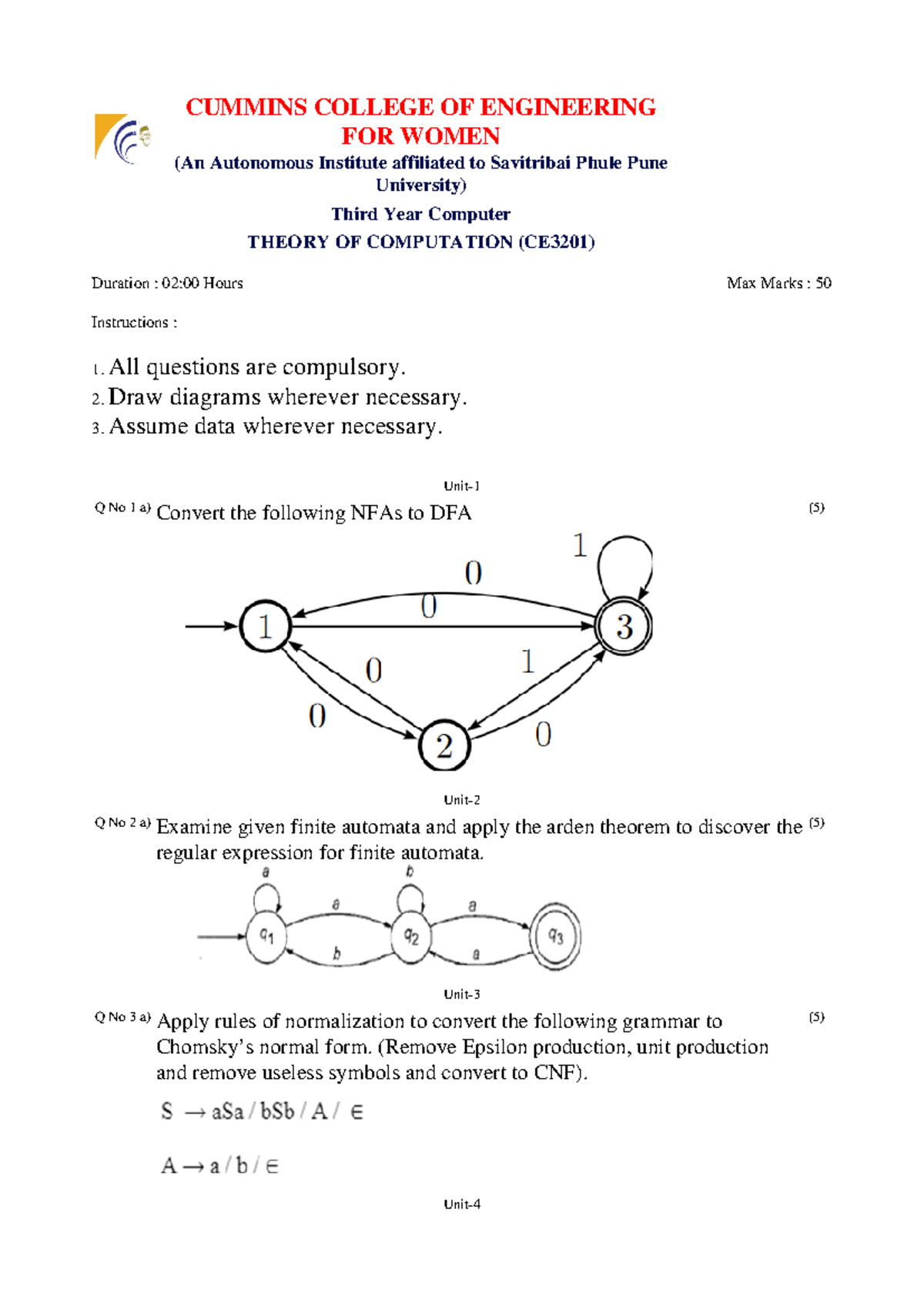 Theory of Computation JUNE-2021 Sem- II SET-19 (T.Y.B.Tech COMP) - CUMMINS COLLEGE OF ...