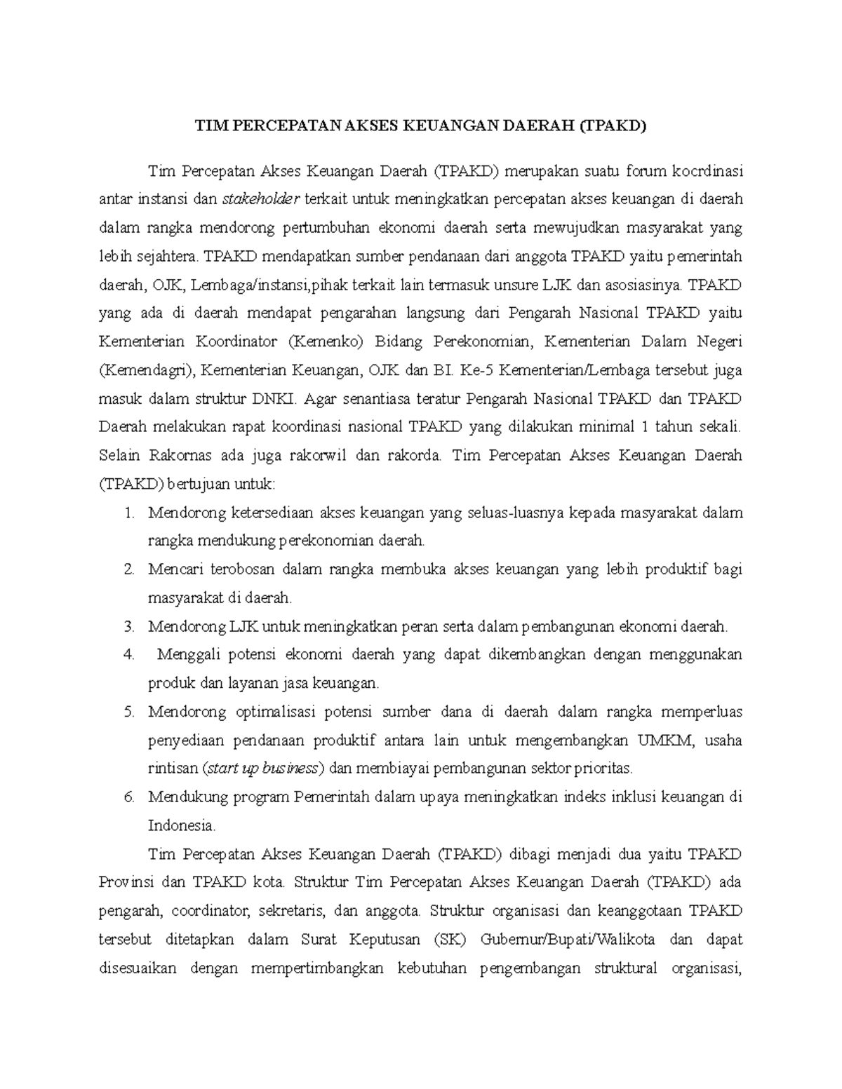 Tim Percepatan Akses Keuangan Daerah (TPAKD): Strategi dan Program ...