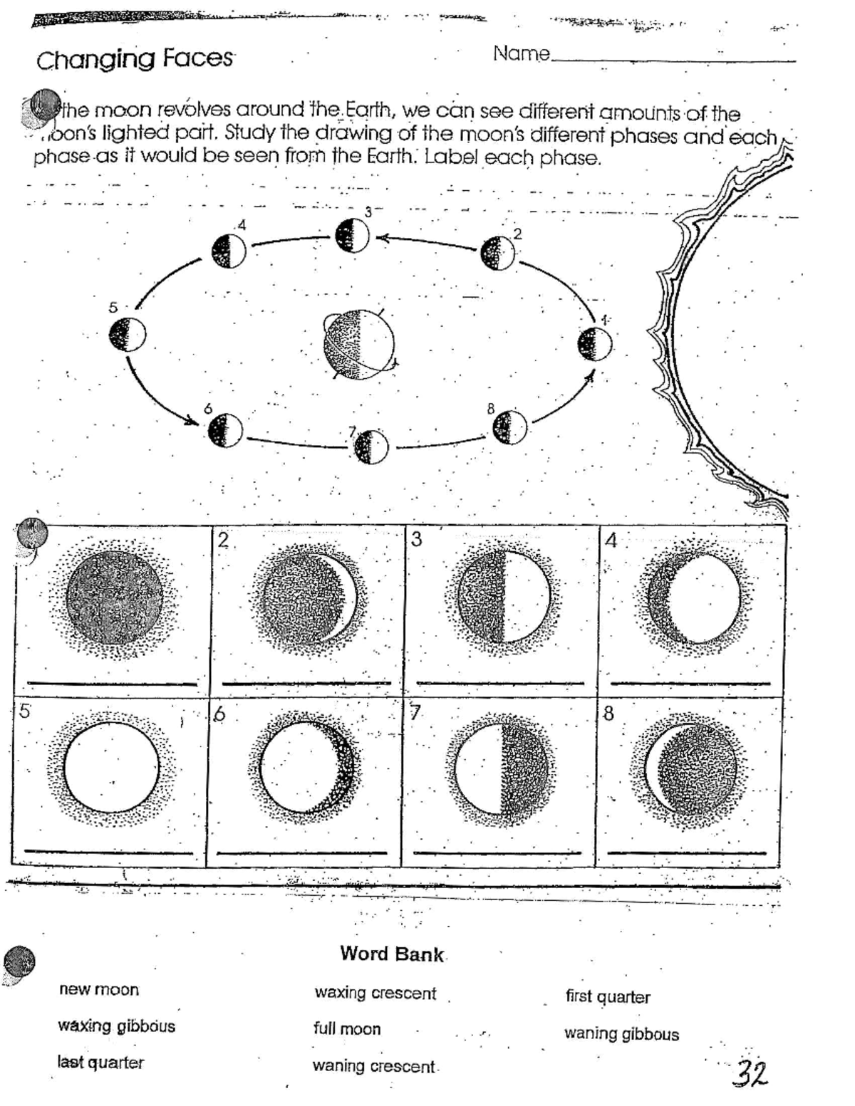 Moon phase practice worksheets - Changing Faces Name G the moon ...