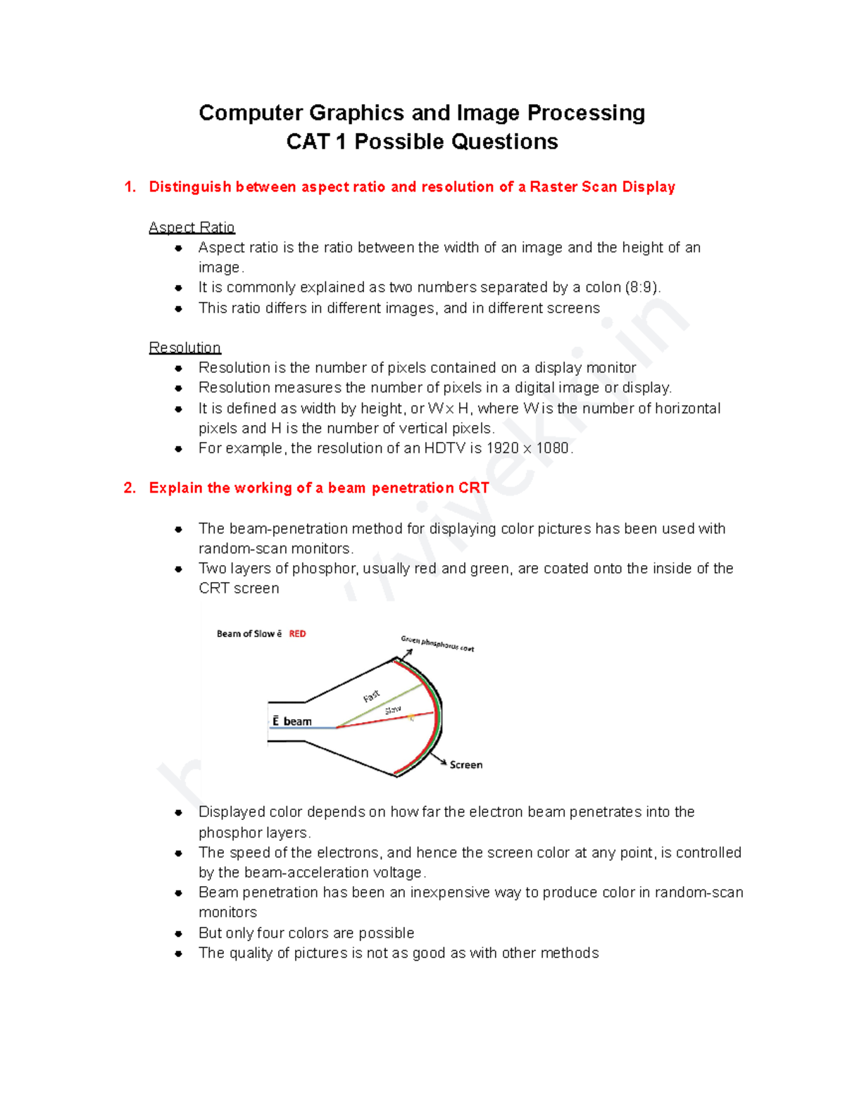 CGIP CAT 1 Q&A: Computer Graphics & Image Processing Insights - Studocu