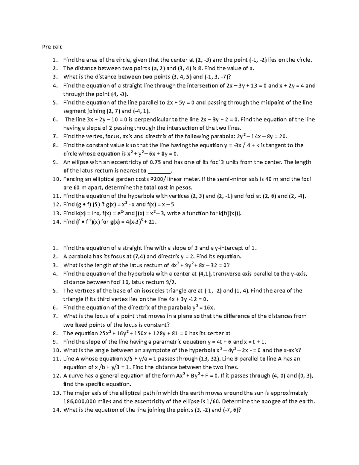Precalculus & Differential Calculus Review - 123 - Studocu