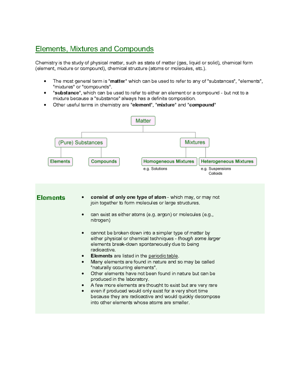 Chemistry Y9: Elements, Mixtures, and Compounds Overview - Studocu
