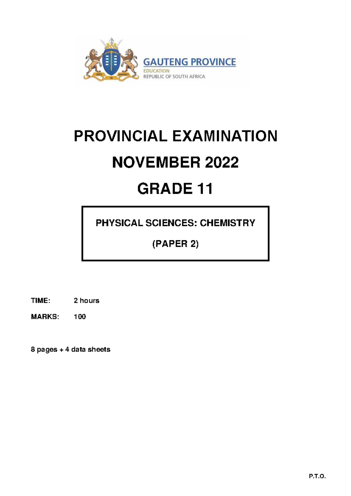 Grade 11 Physical Sciences P2 November 2022 Exam Question Paper - Studocu
