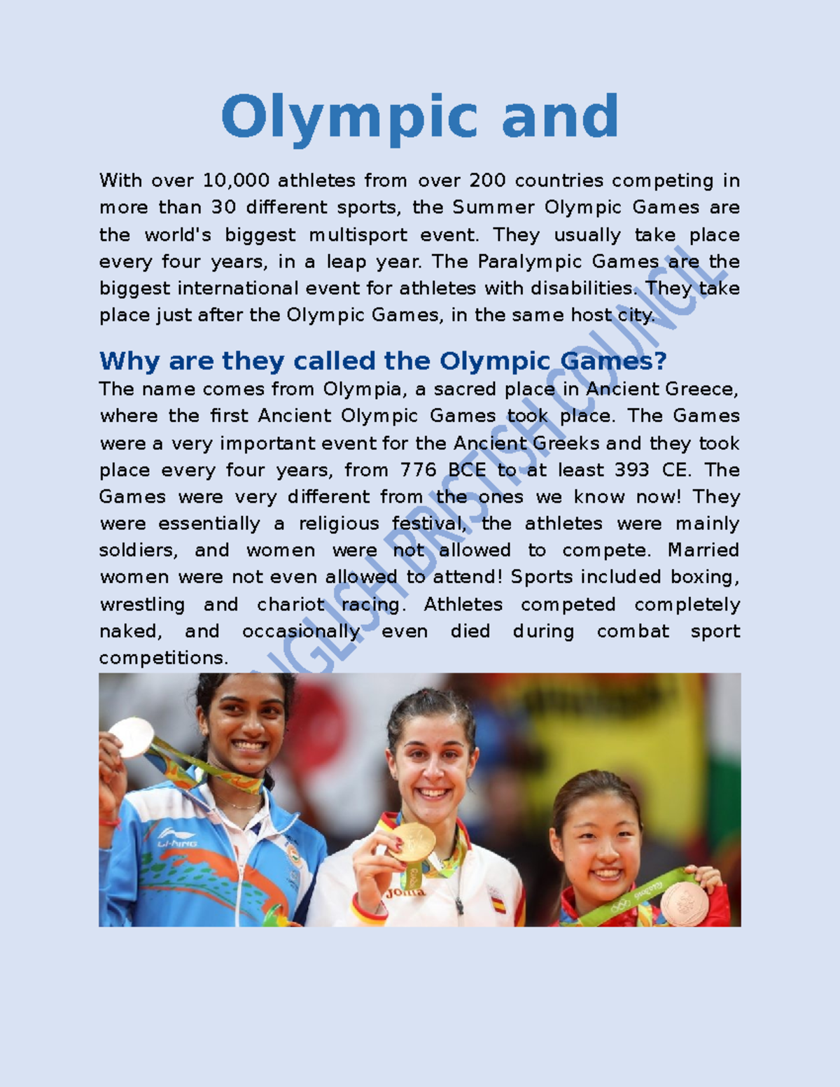 Project 7 - Overview of the Olympic and Paralympic Games - Studocu