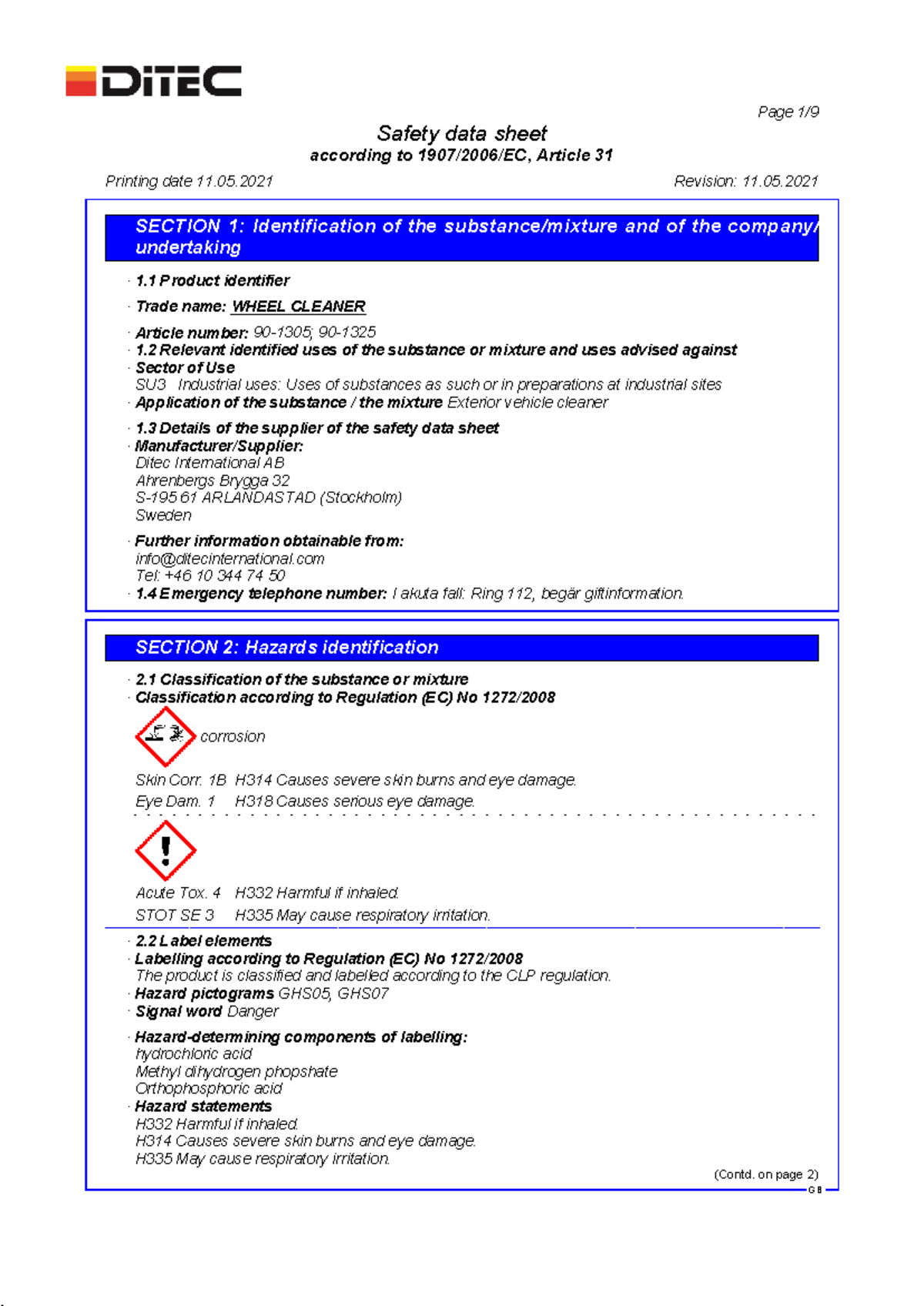 Safety Data Sheet for Wheel Cleaner (SDS) - GB - 2021 - Studocu