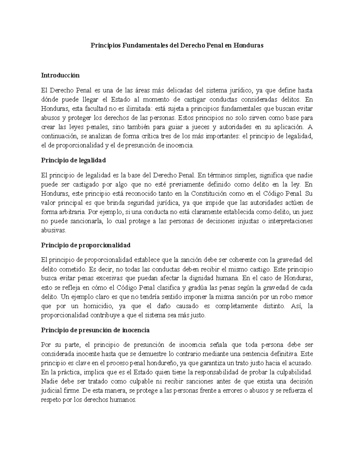 Ensayo sobre Principios Fundamentales del Derecho Penal en Honduras ...