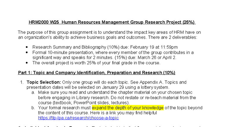 HRM2000 W25 Group Research Project Guidelines and Presentation Tips - Studocu