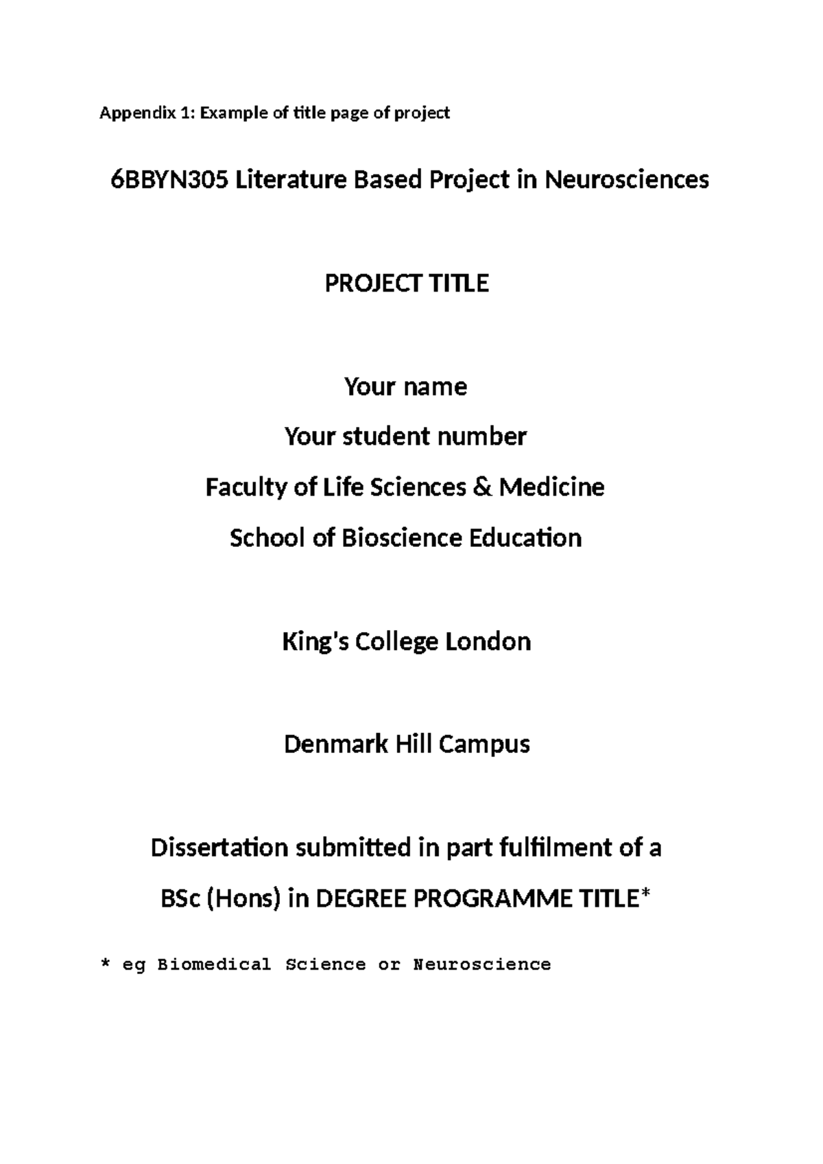 Example of title page of project - Appendix 1: Example of title page of ...