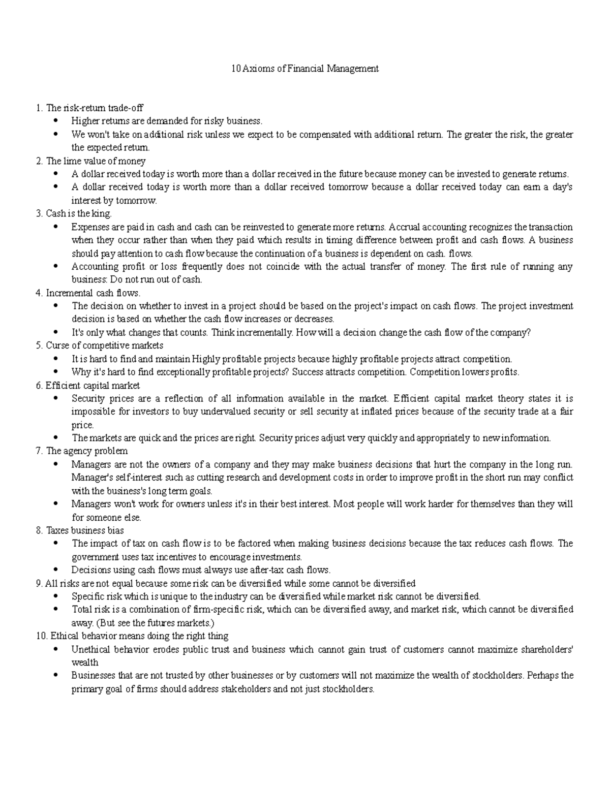 Axioms of Financial Management (FM) - Key Principles Explained - Studocu
