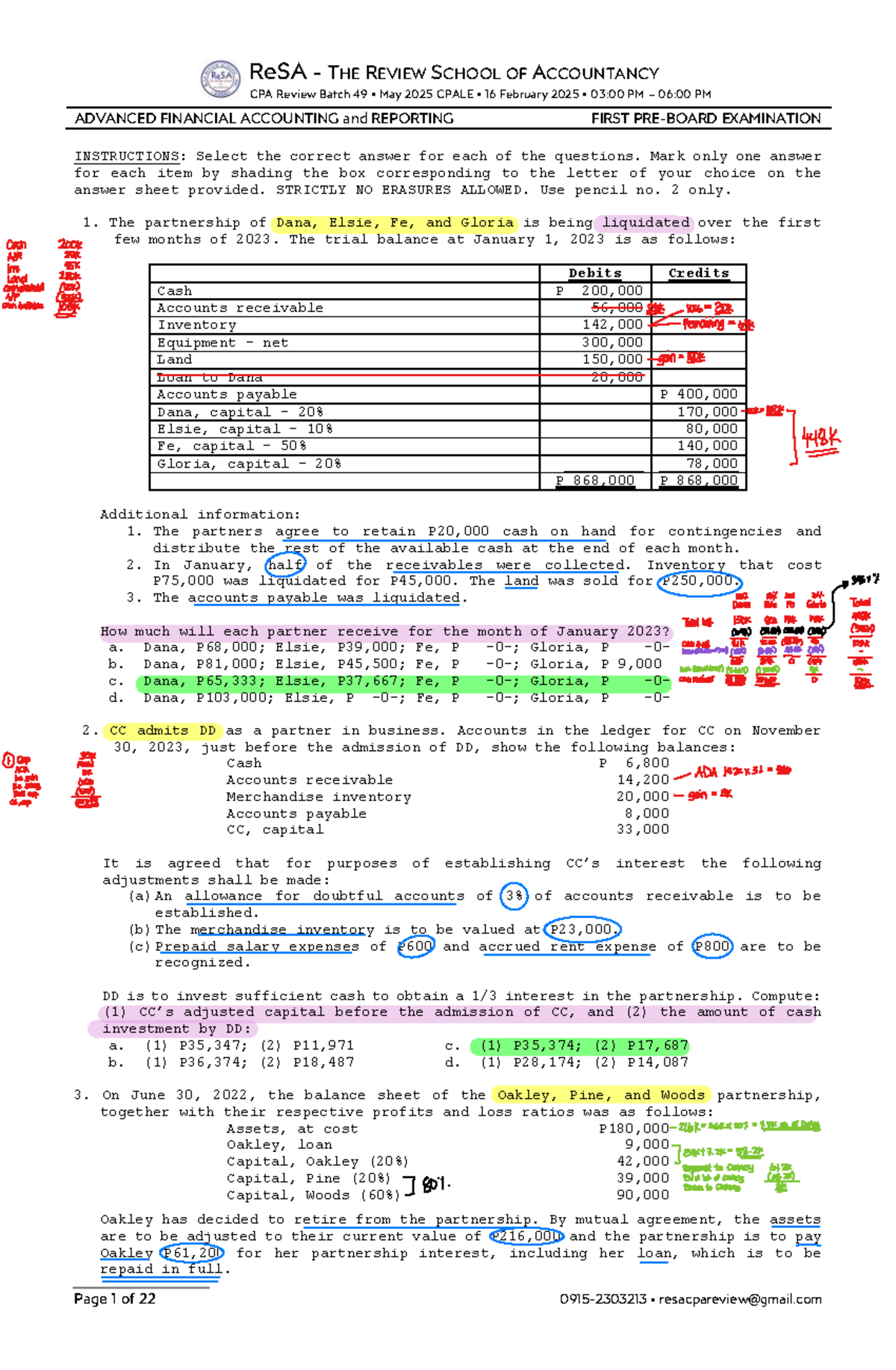 ReSA B49 AFAR Final Pre-Board Exam Questions - May 2025 - Studocu