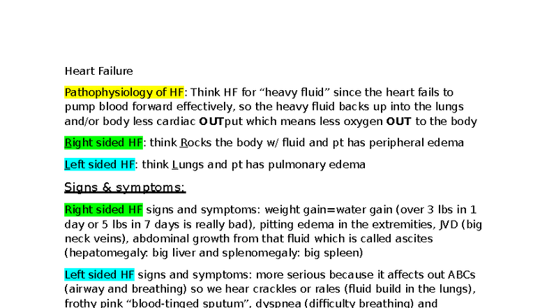 Heart Failure (HF) Study Guide: Pathophysiology & Management - Studocu