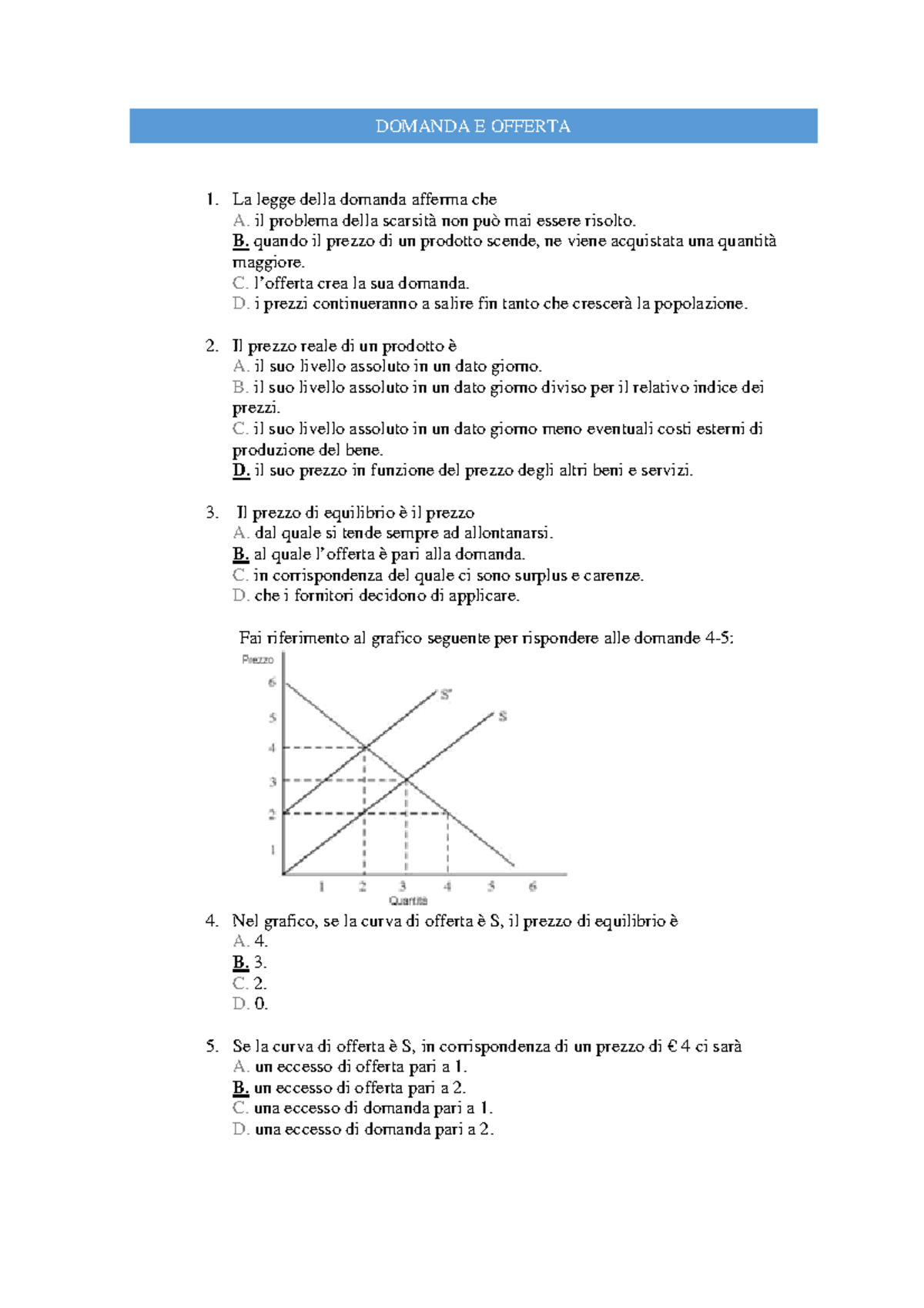 Domanda e Offerta: Soluzioni per l'Esame di Economia 101 - Studocu