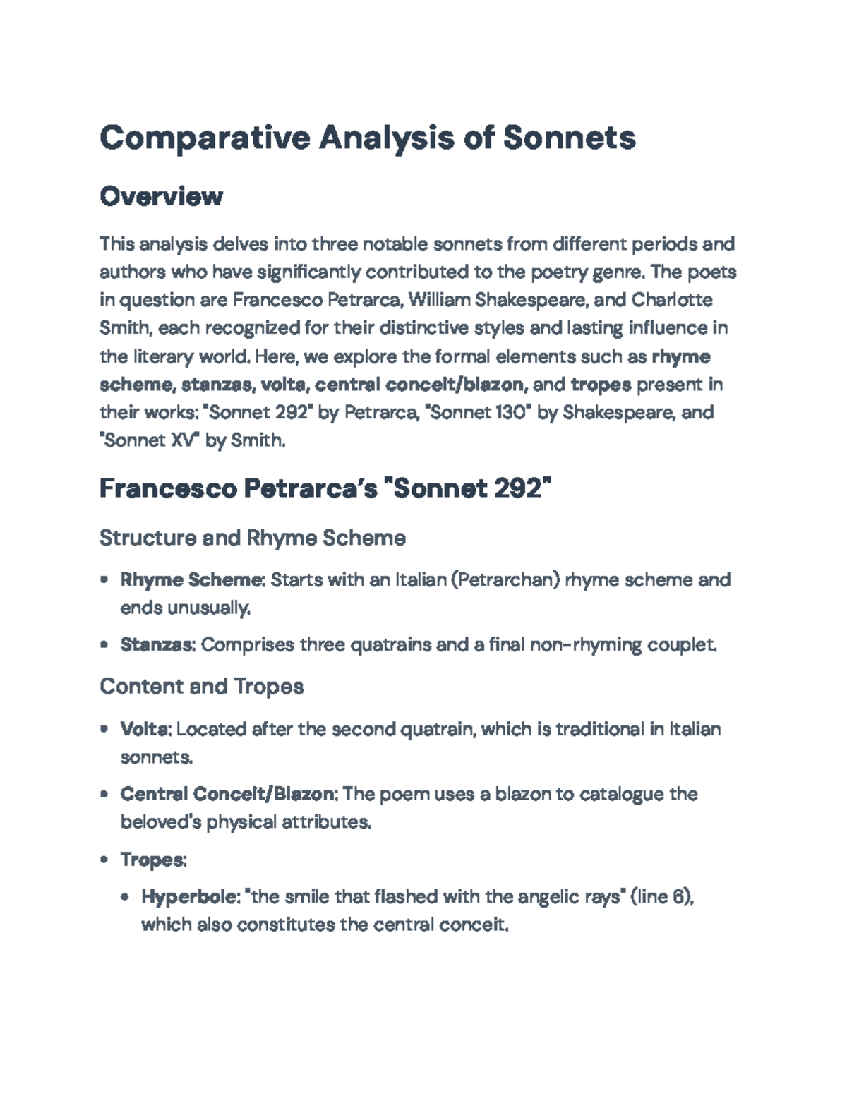 Comparative Analysis of Sonnets: Petrarca, Shakespeare & Smith ...