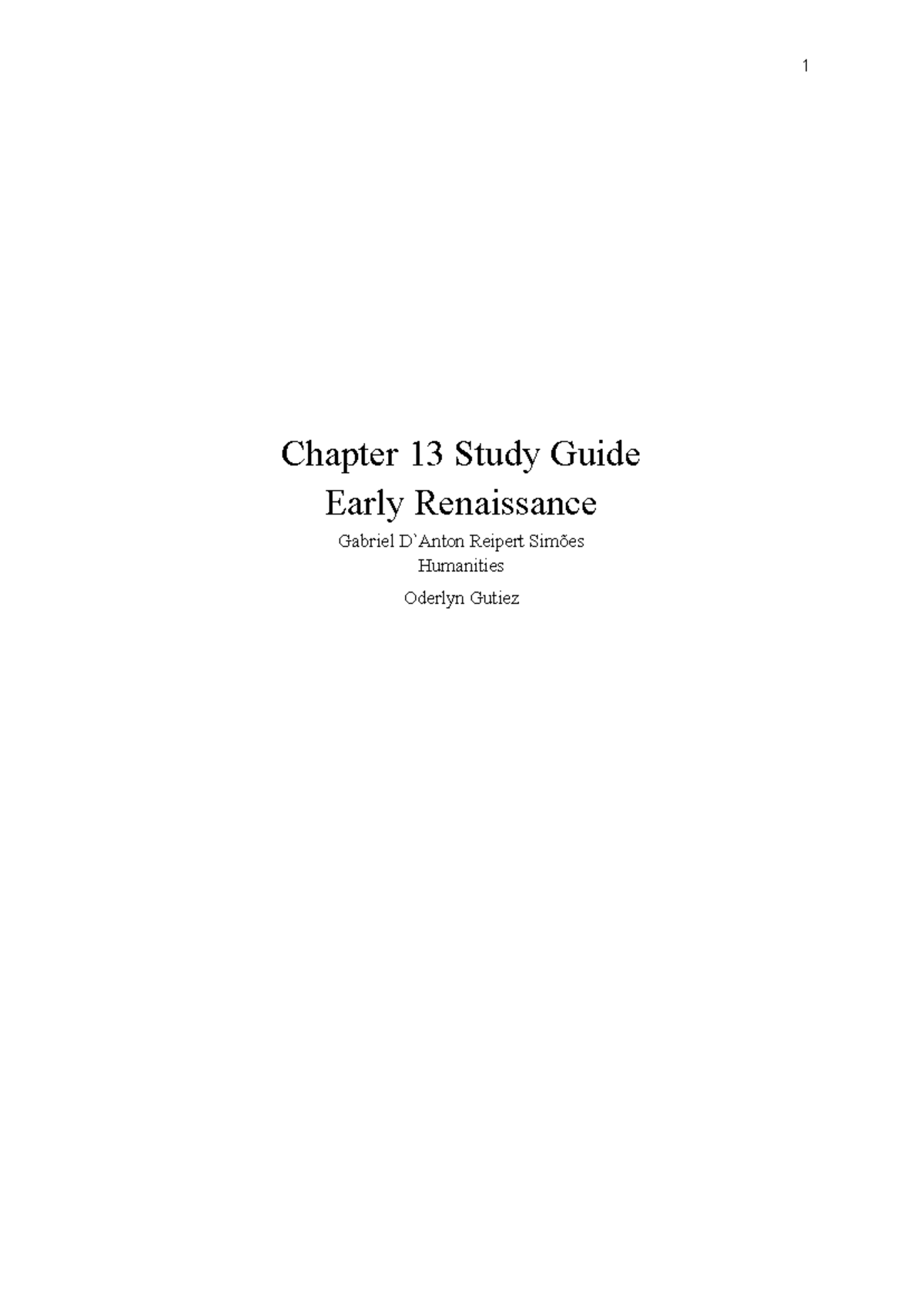 Chapter 13 Studyguide Early Renaissance - Chapter 13 Study Guide Early ...