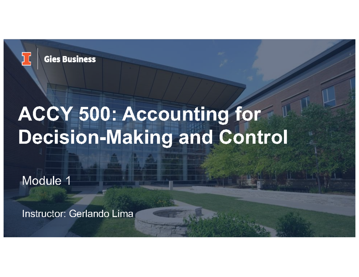 ACCY 500: Accounting for and Control - Live Session 1 Overview - Studocu