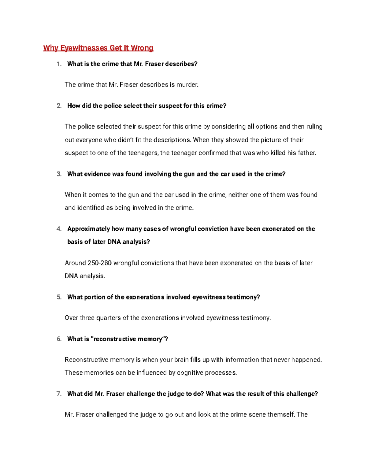 Unit 1 Lab: Eyewitness Reliability in Forensics - Studocu