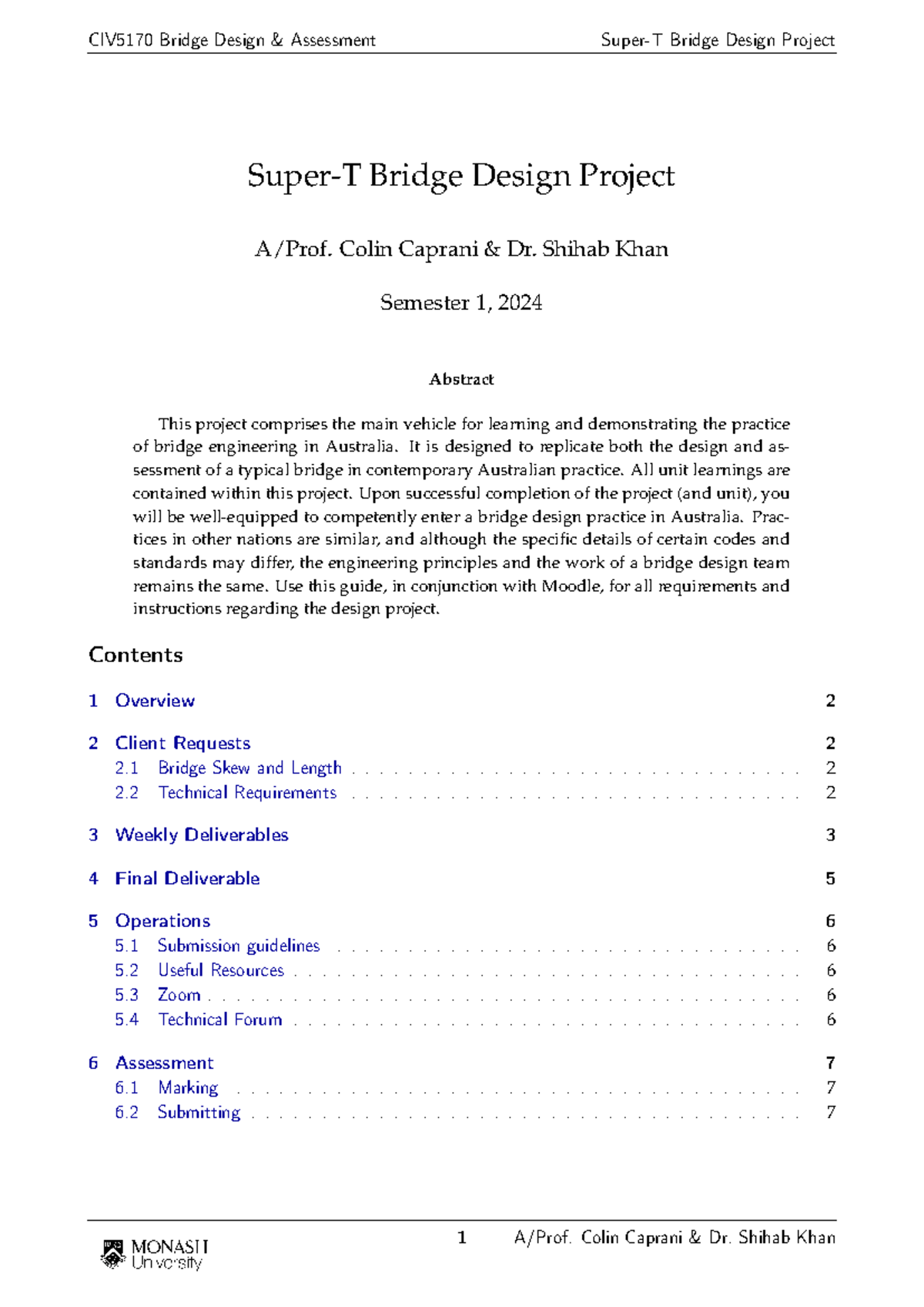 CIV5170 Bridge Design Project: Assessment Guidelines & Deliverables ...