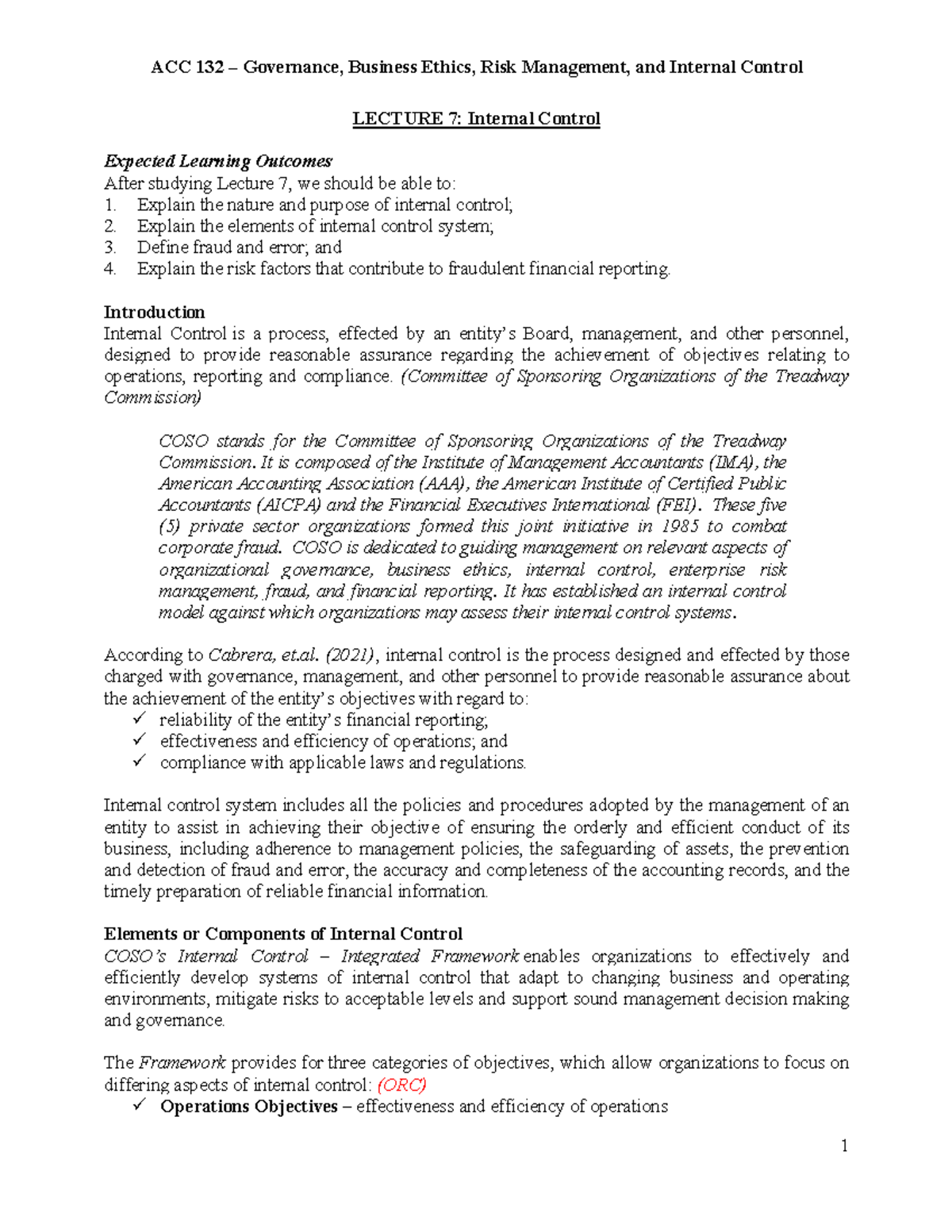 ACC 132 Lecture 7: Understanding Internal Control and Its Components ...