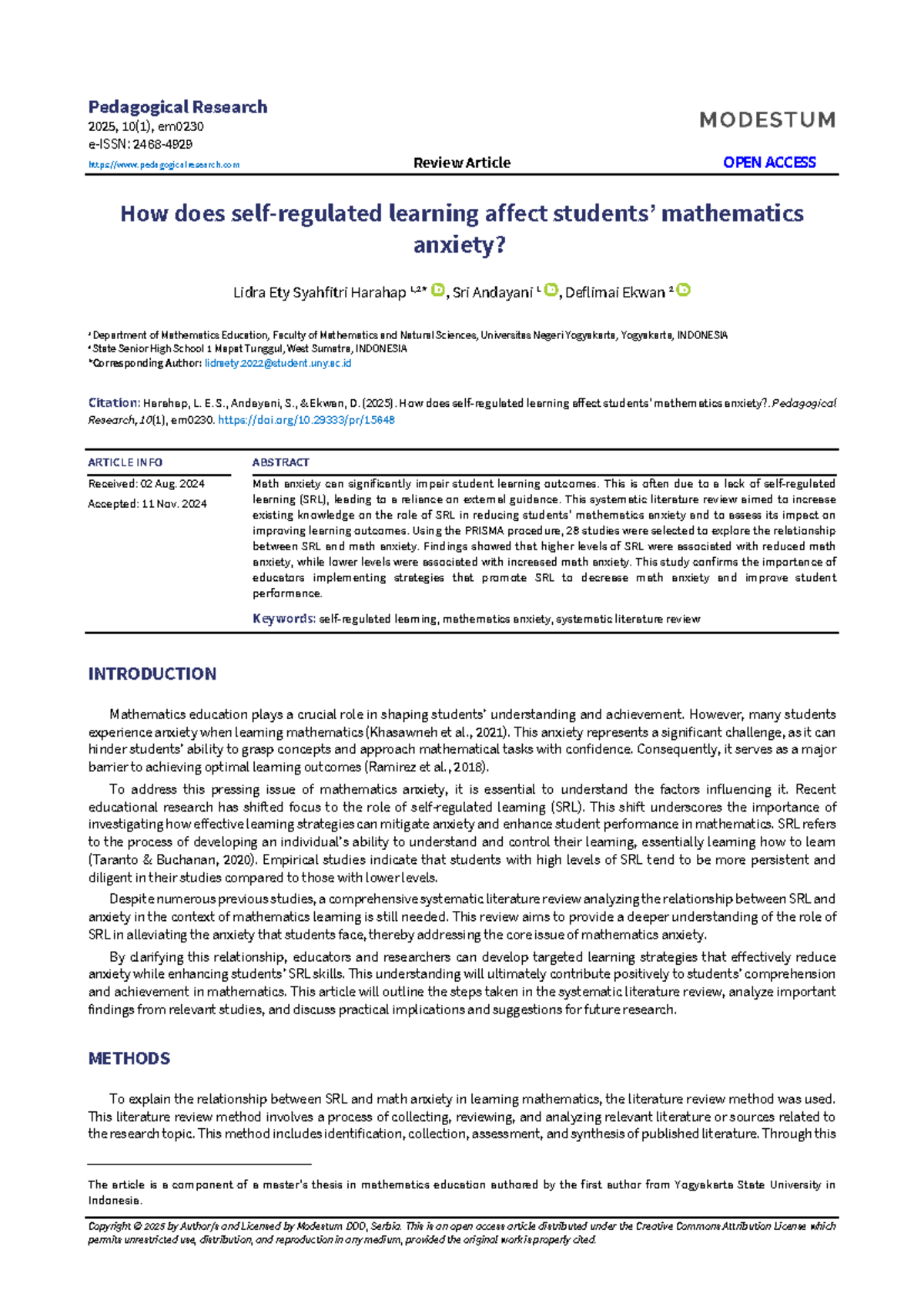 EJ1462878 - Systematic Review of SRL and Math Anxiety in Education ...