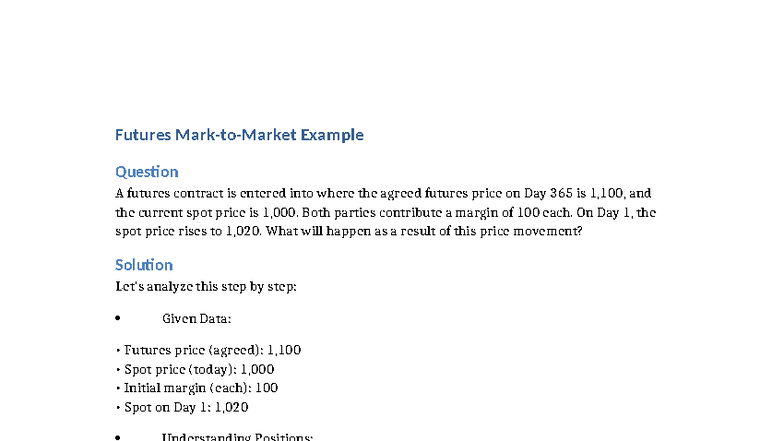 Futures Mark to Market Example: Price Movement Analysis - Studocu
