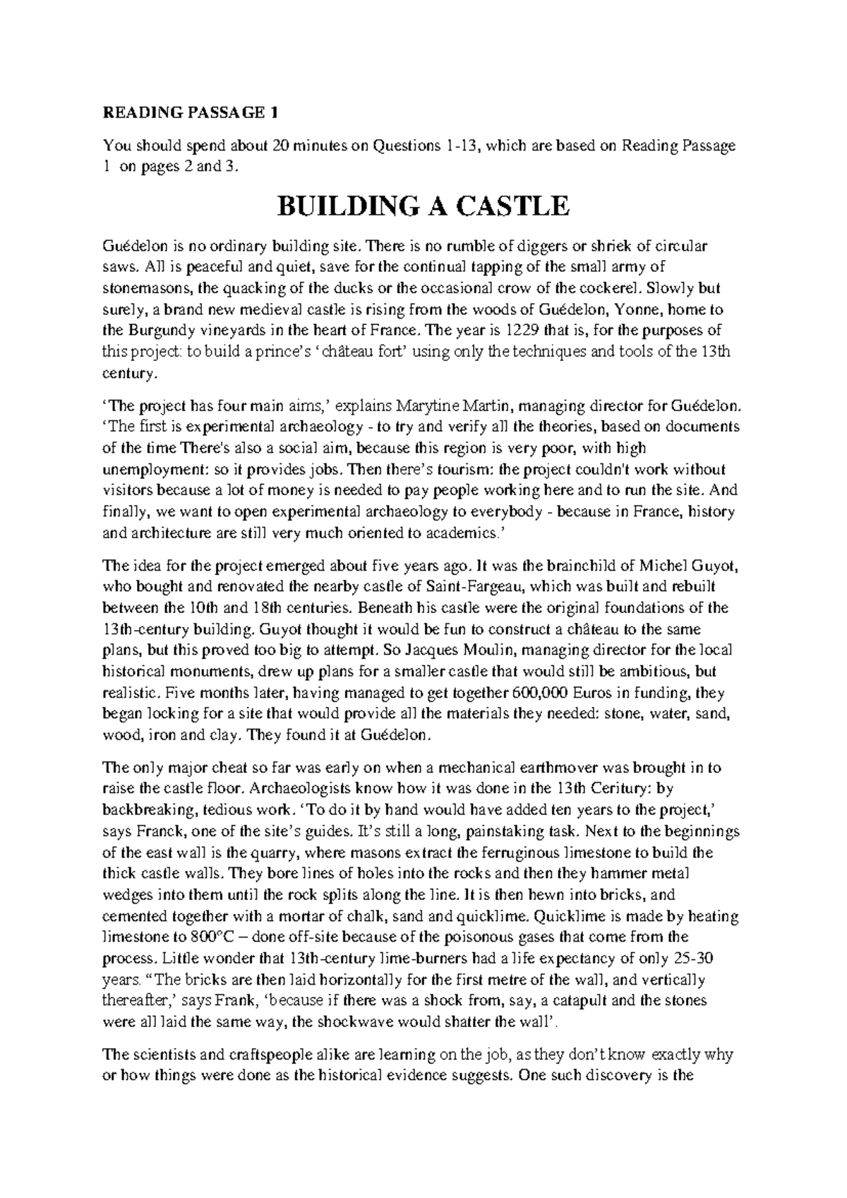 Test 5 - IELTS READING COMPREHENSION - Building a Castle and Navigation ...