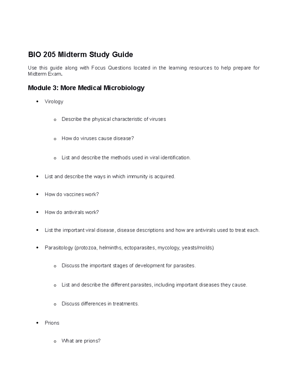 BIO 205 Midterm Study Guide for Module 3: Medical Microbiology Insights ...